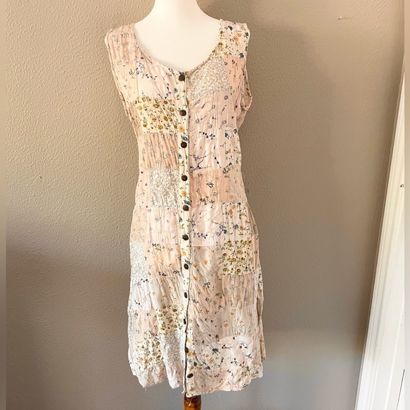 Vintage | Dresses | Vintage Patchwork Cream Button Front Mini Sundress ...